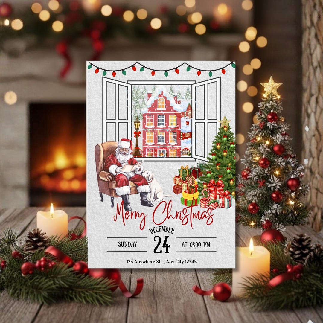 New Year Party Invitation, Santa Claus Christmas Party, Printable ...