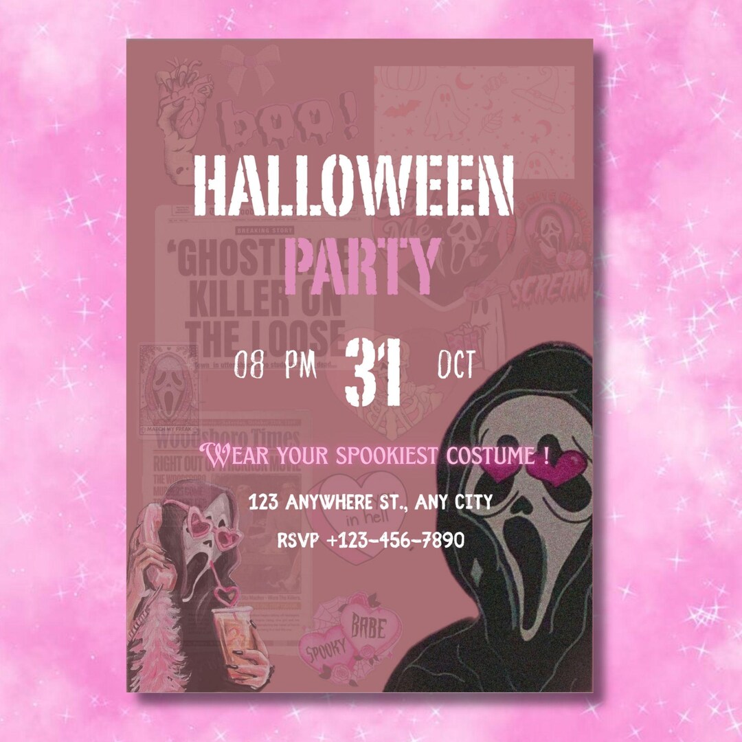 Retro Pink Halloween Party Invitation | Scream Theme (digital Download ...