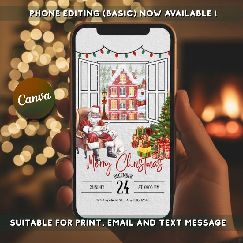 Christmas Party Invitation, Santa Claus Merry Christmas Party ...