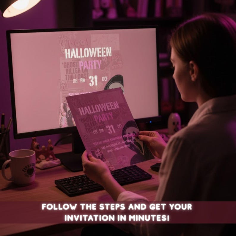 Retro Pink Halloween Party Invitation | Scream Theme (digital Download ...