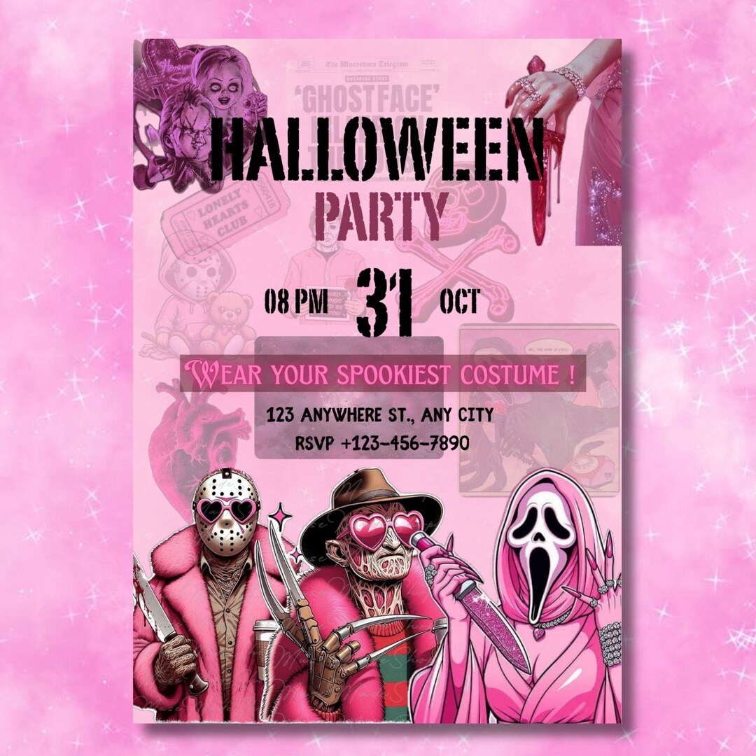 Neon Pink Halloween Costume Party Invitation | Scream Theme (digital ...
