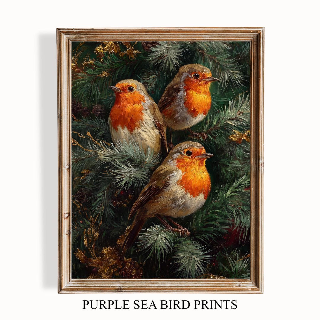 Rustic Christmas Robin Print, Printable Vintage Wall Art, Festive Bird ...