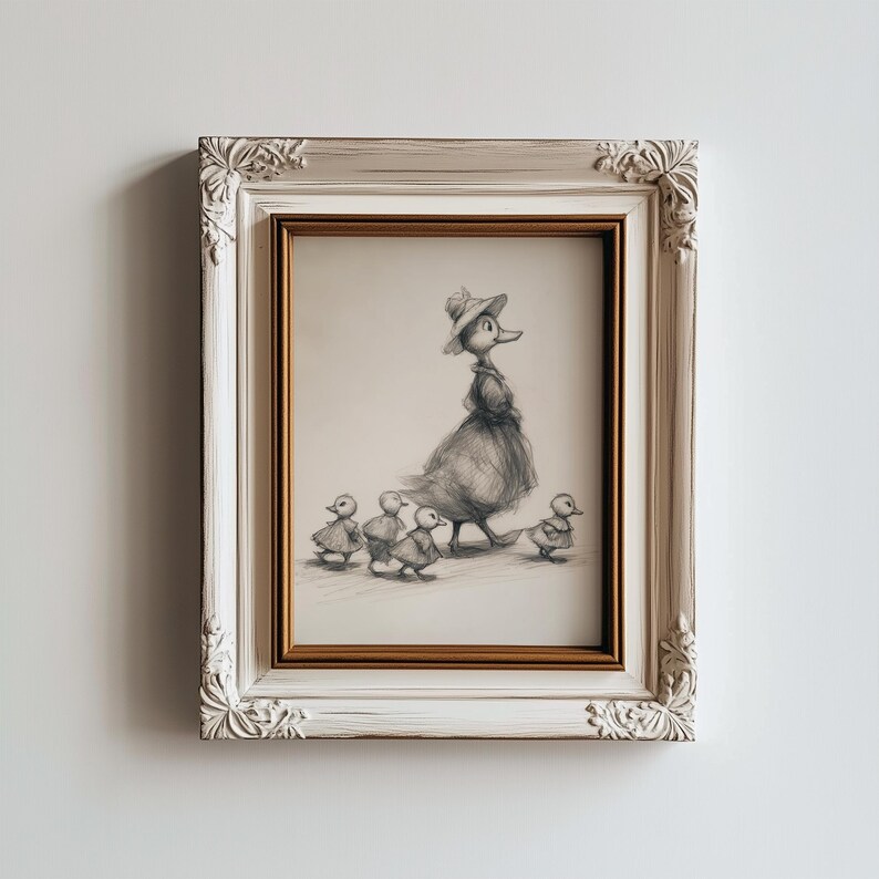 Printable Mother Duck Leading Ducklings - Vintage Farmhouse Nursery ...