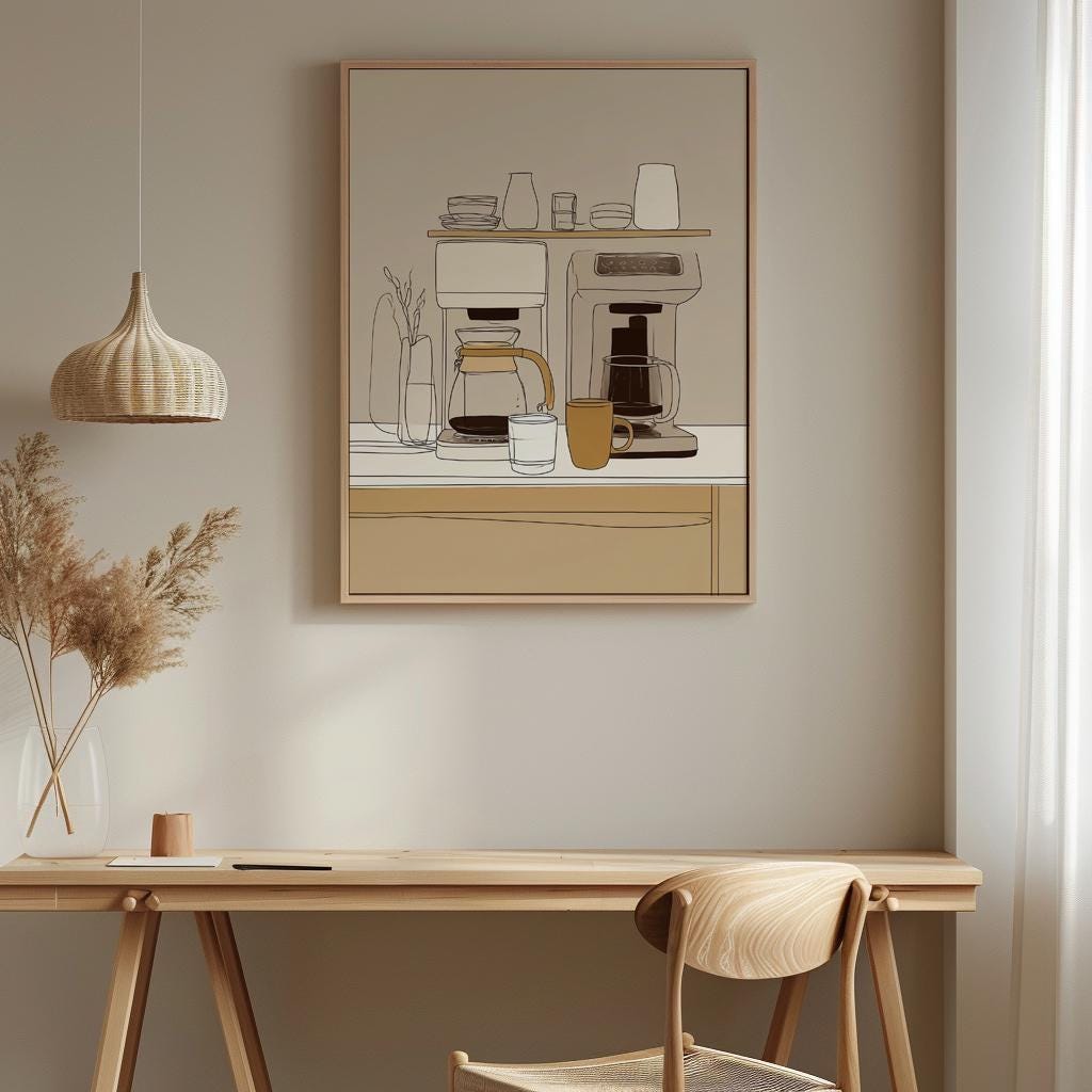 Modern Neutral Coffee Station Printable - Minimalist Kitchen Line Art ...