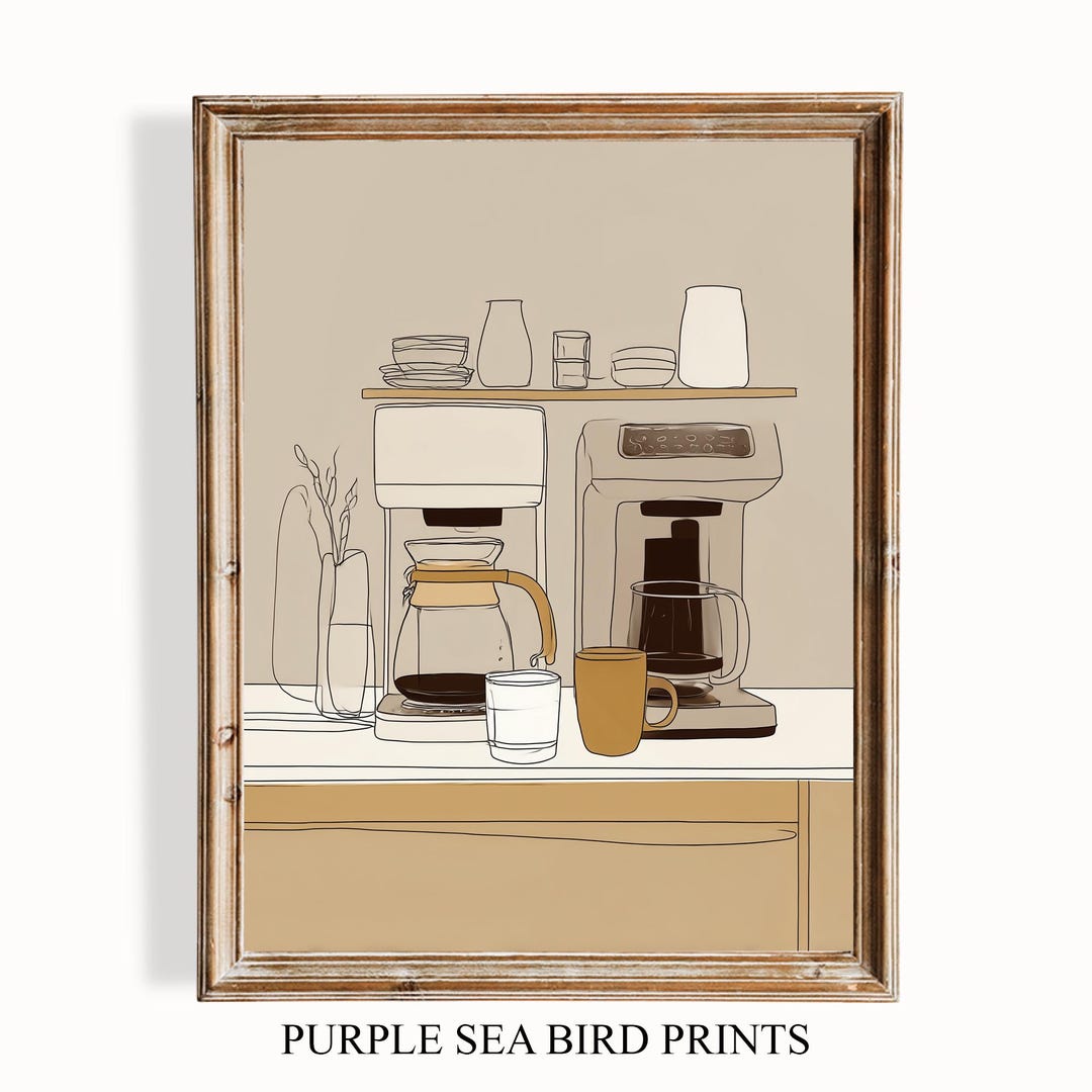 Modern Neutral Coffee Station Printable - Minimalist Kitchen Line Art ...
