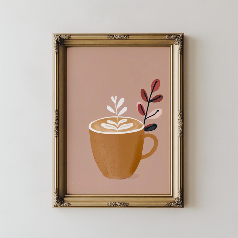 Rustic Latte Art Printable - Cute Minimalist Coffee Cup Illustration ...