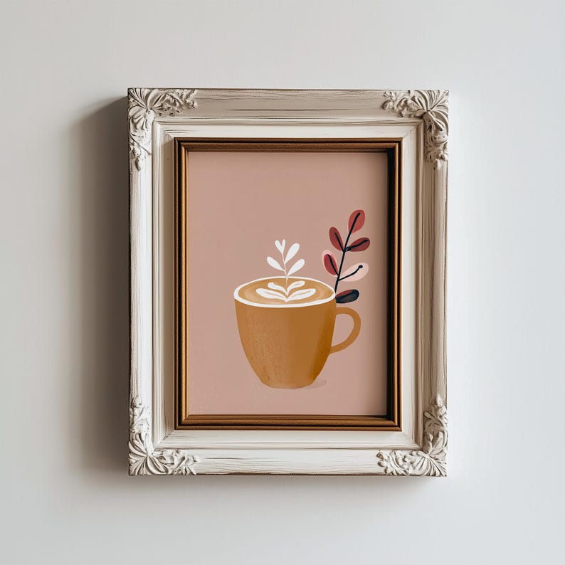 Rustic Latte Art Printable - Cute Minimalist Coffee Cup Illustration ...