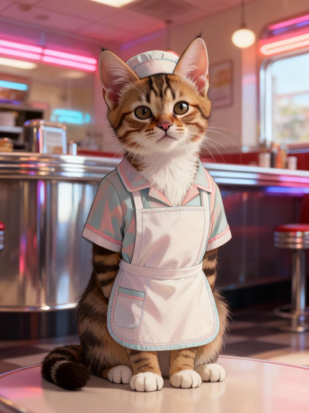 The Waitress/waiter Pet Portrait From Photo, Custom Cat Portrait ...