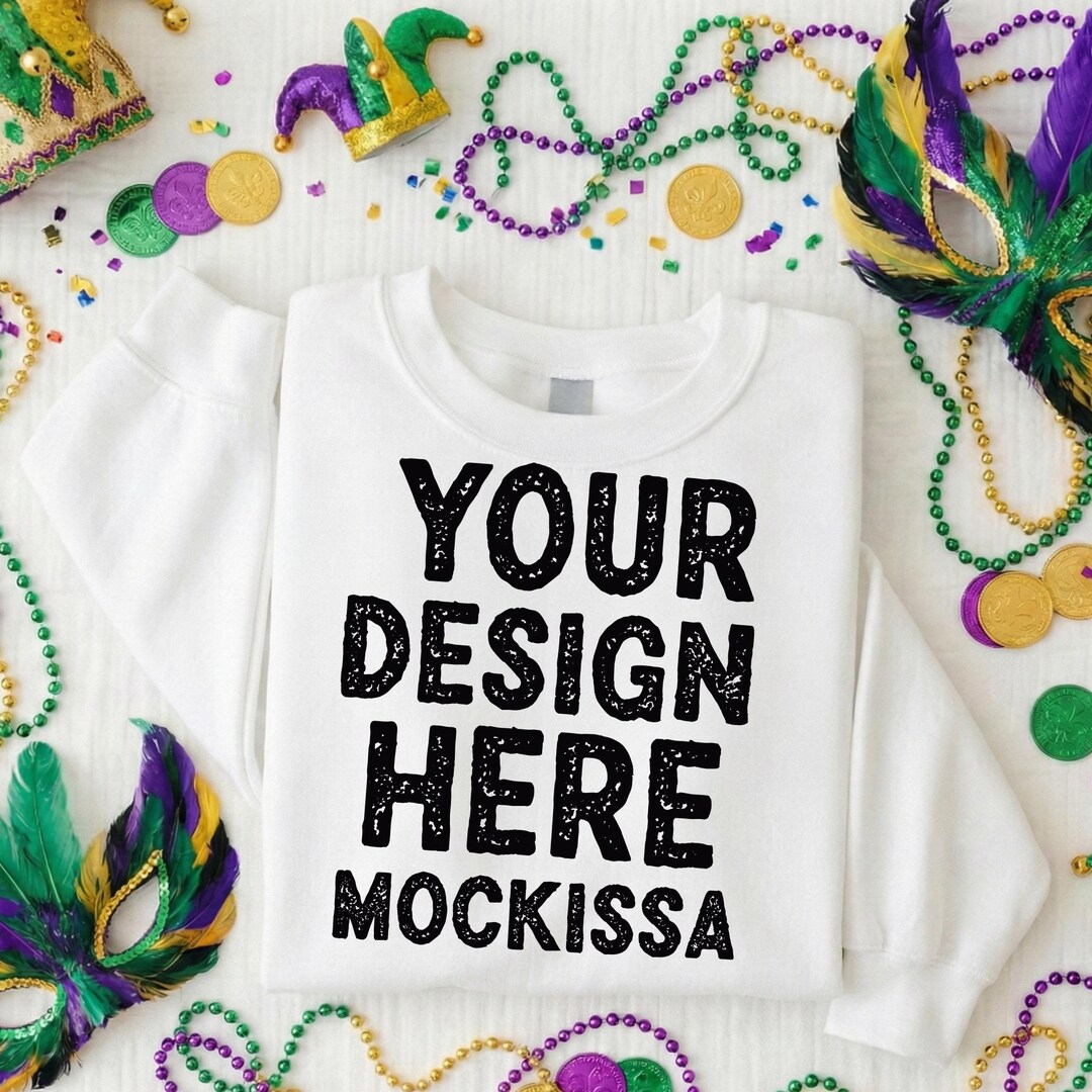 Mardi Gras White Gildan Sweatshirt & T-shirt Mockup (digital Download ...