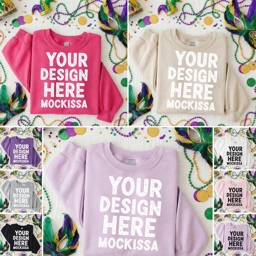 Mardi Gras Sweatshirt & T-shirt Mockup | Carnival Apparel (digital ...