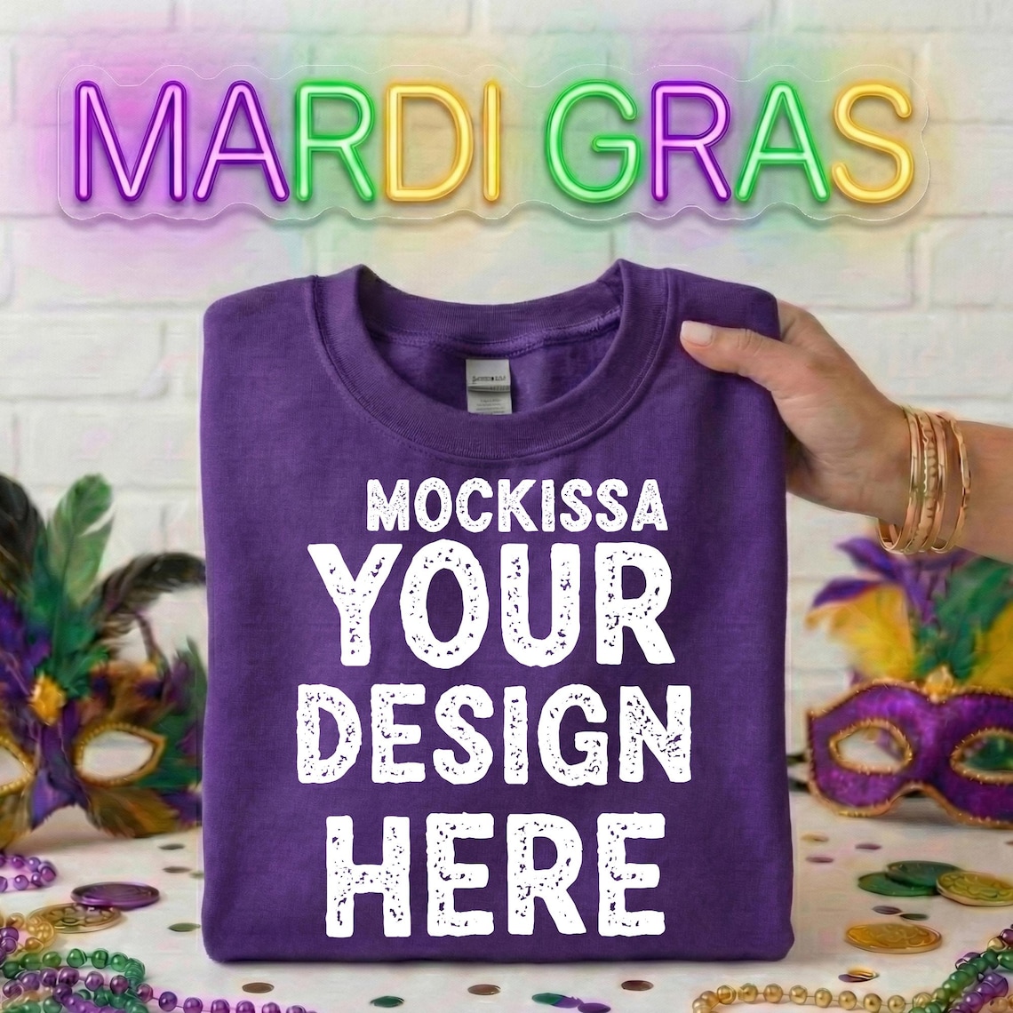 Gildan Purple Hoodie & T-shirt Mockup – Mardi Gras Flat Lay Clothing ...