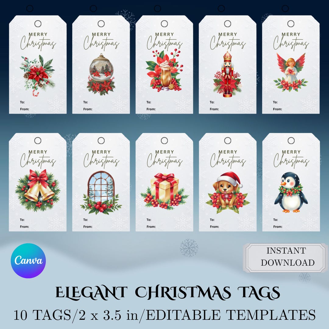 Merry Christmas Tag Editable Canva Template , Printable Elegant Holiday ...