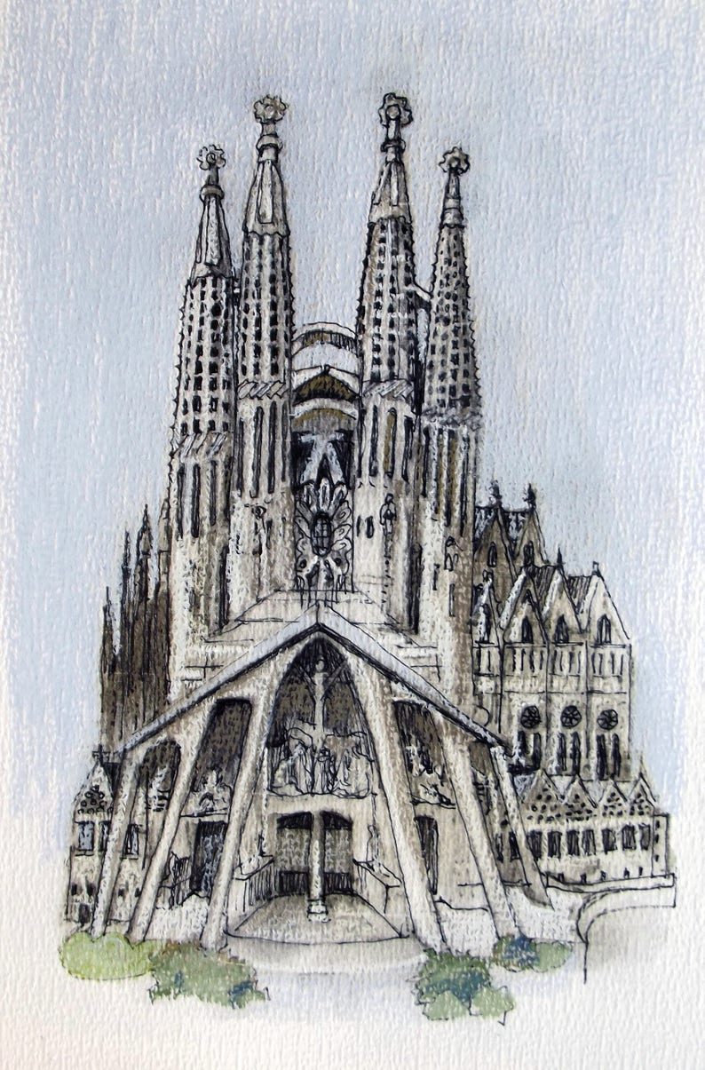 Sagrada Familia, Gaudi, Barcelona, Spain, Print From Original Mixed ...