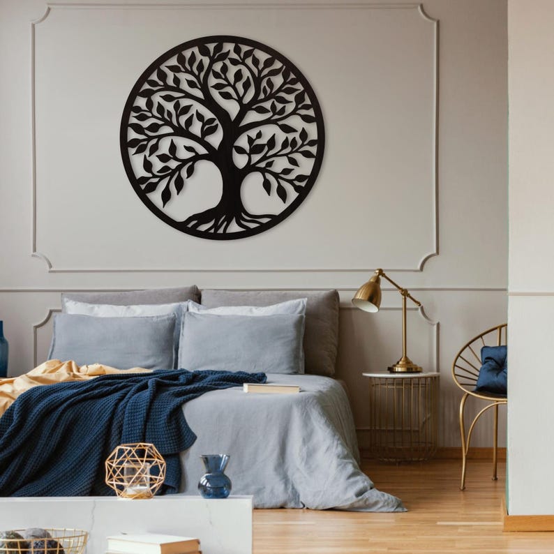 Round Tree Wall Decor, Tree of Life Wall Art, Wooden Tree Wall Art ...