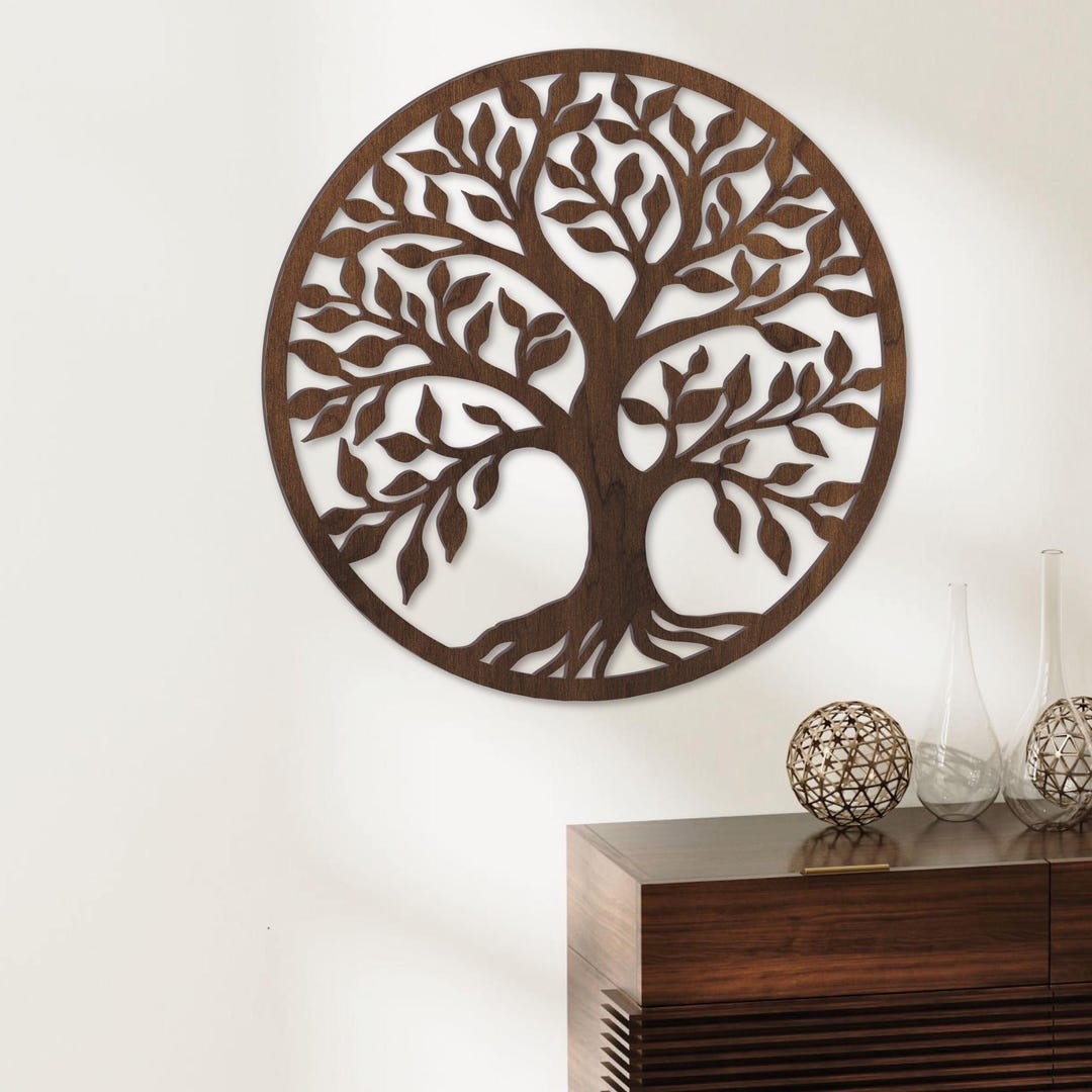 Round Tree Wall Decor, Tree of Life Wall Art, Wooden Tree Wall Art ...