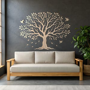Large Tree Wall Decor, Tree With Birds Wall Art, Wooden Family Tree ...