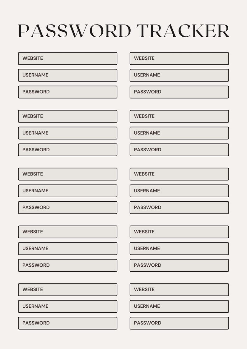 Colorful Password Tracker Template | Digital Password Organizer ...