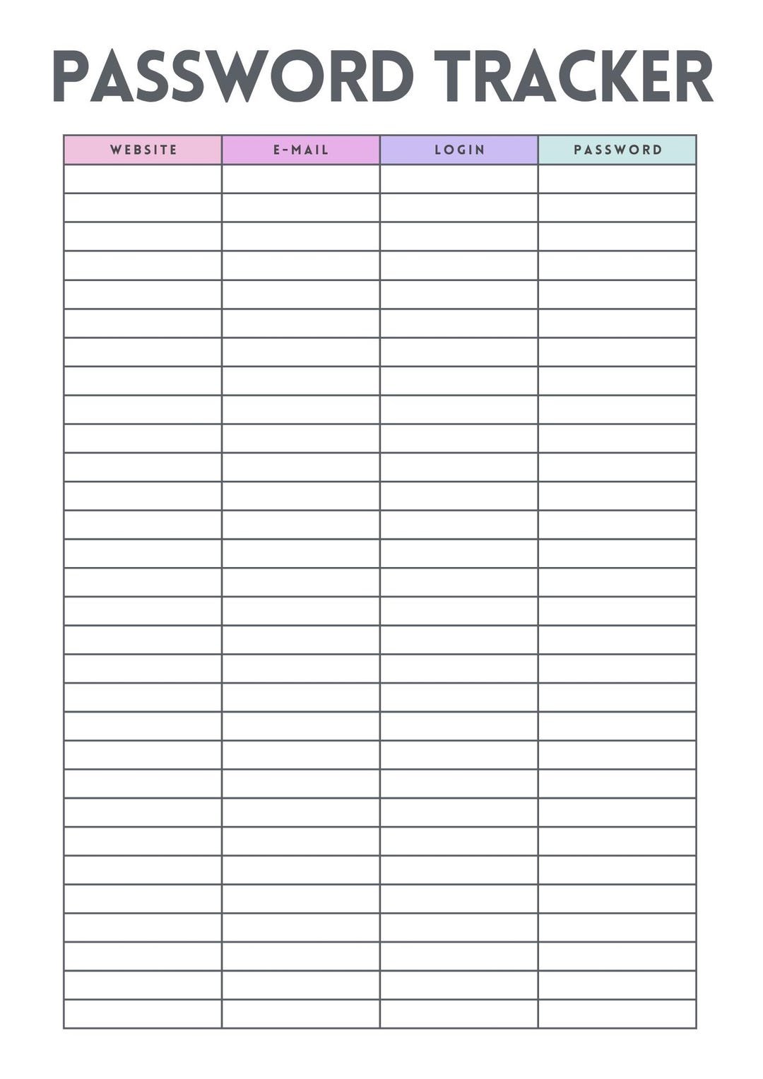 Colorful Password Tracker Template | Digital Password Organizer ...