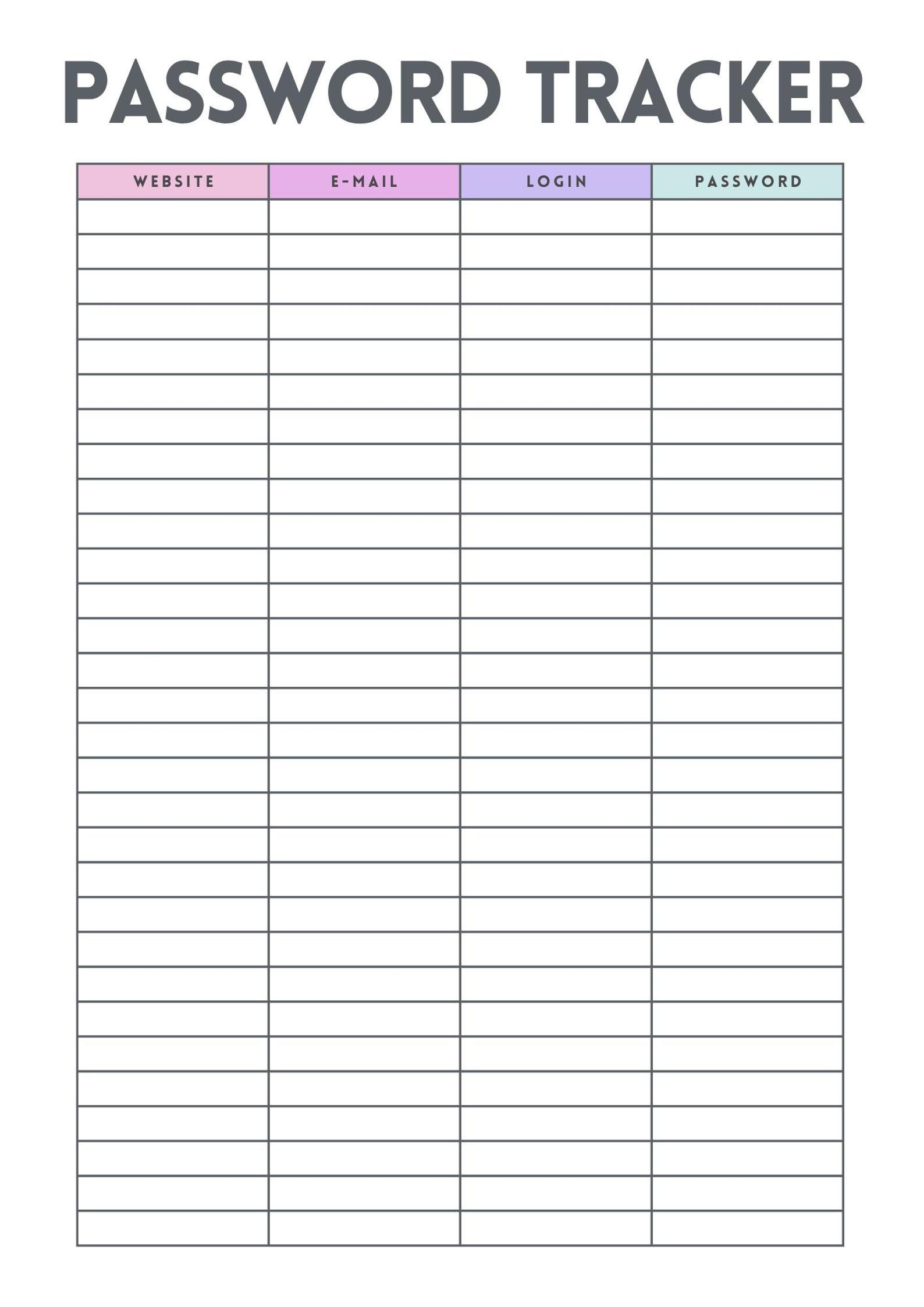 Colorful Password Tracker Template | Rainbow Digital Organizer (canva ...
