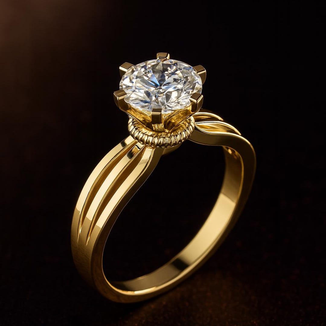 Classic 6 Prong Setting Round Cut Stone in a Designer Shrank Solitaire ...