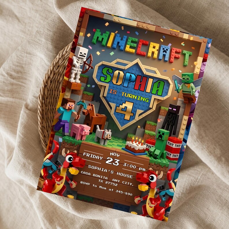 Editable Minecraft Birthday Invitation | Minecraft Birthday Party ...