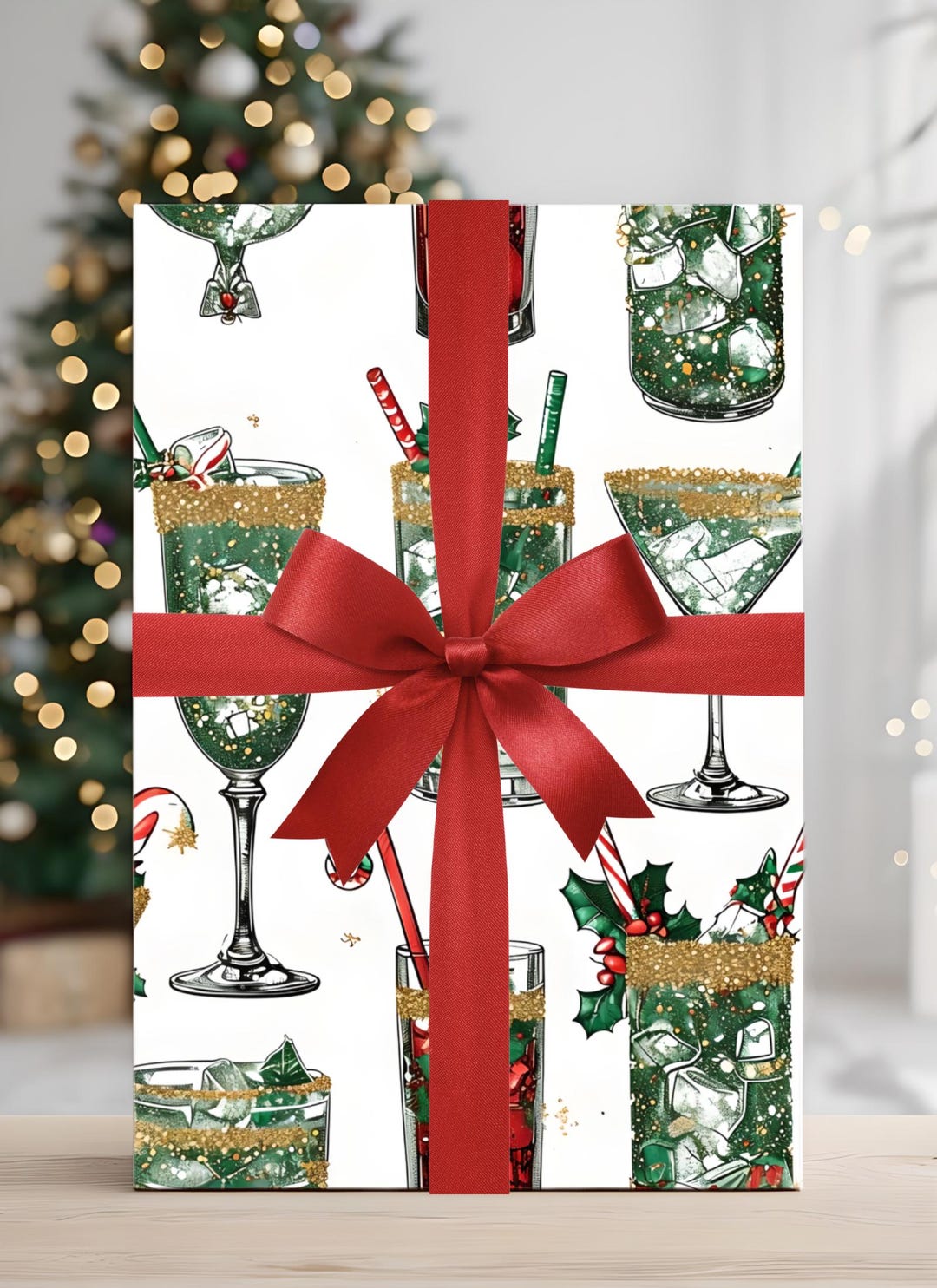 Festive Christmas Cocktail Wrapping Paper - Etsy