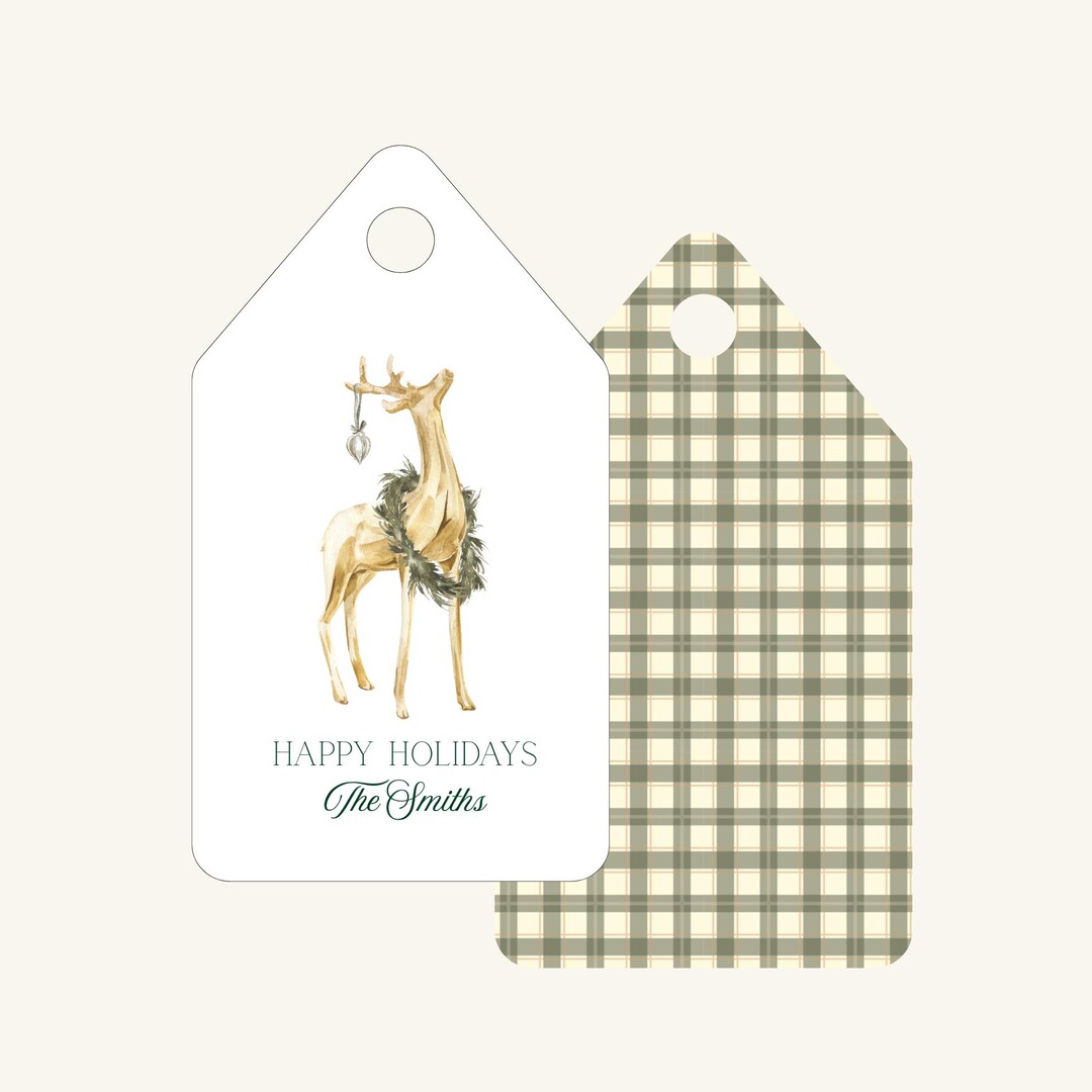 Customizable Reindeer Christmas Gift Tag: Dual Sided - Etsy
