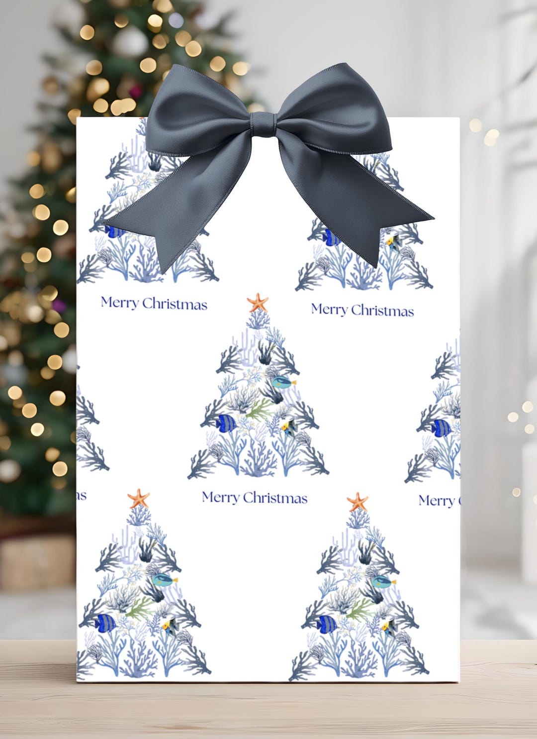 Coral Reef Christmas Tree Wrapping Paper: Coastal Living, Beach Lover ...