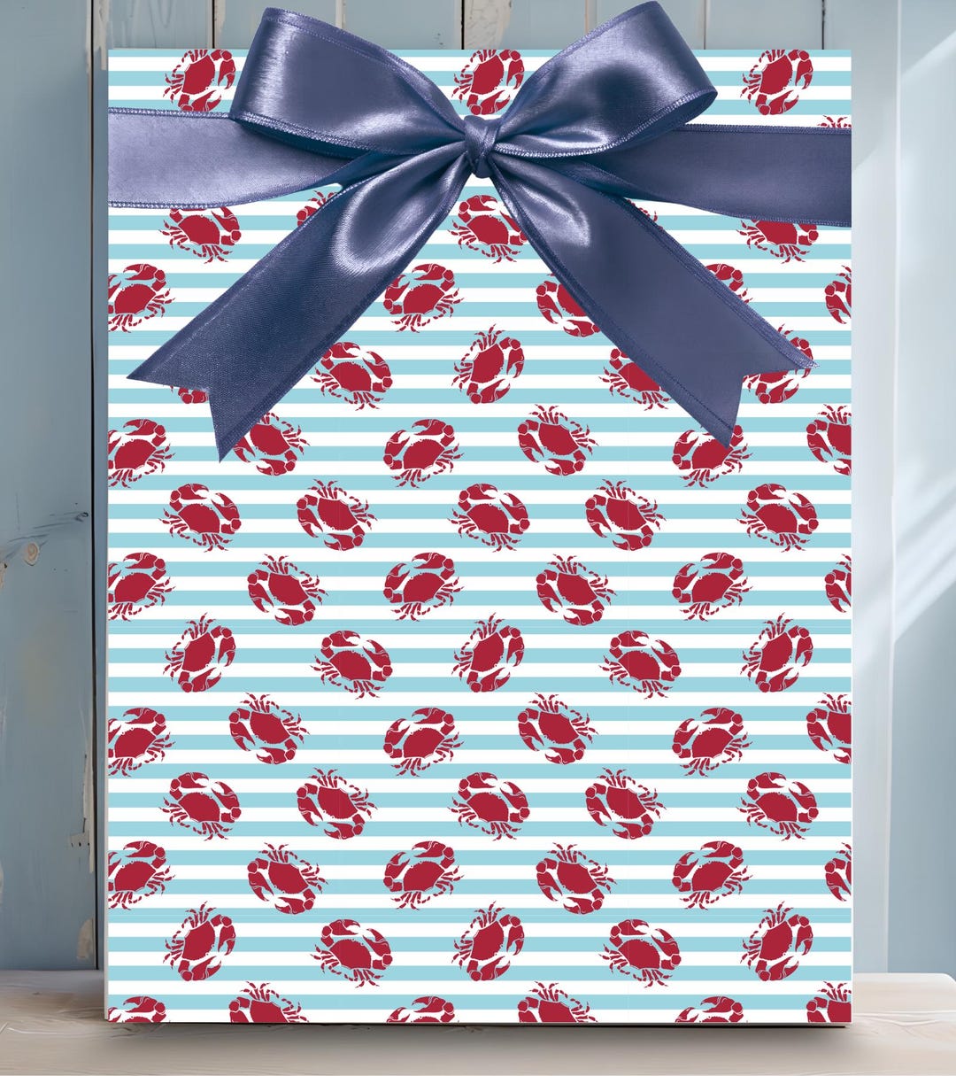 Red Crab Pattern Wrapping Paper | Nautical Striped Gift Wrap - Etsy