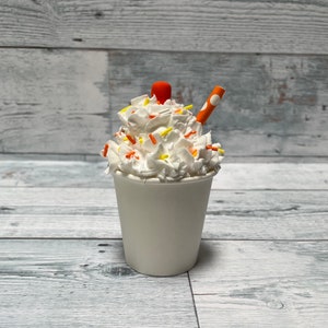 Faux Mini Halloween Cream Coffee Cup, Fake Fall Candy Corn Whip Cream ...