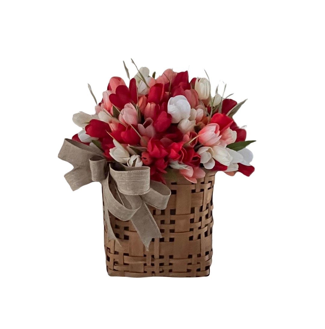 Rustic Hanging Basket With Tulips, Handmade Spring Floral Arrangement ...
