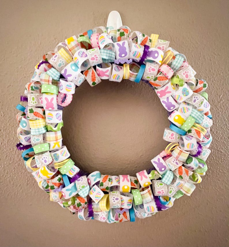 Handmade Easter Ribbon Wreath: Pastel Bunny & Egg Decor - Etsy