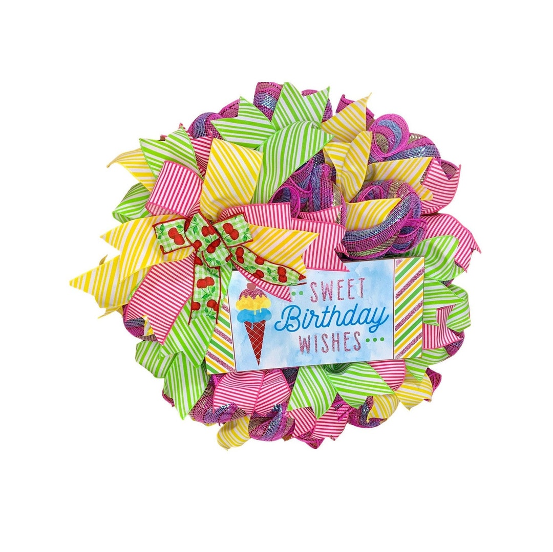 Sweet Birthday Wishes Wreath Colorful Birthday Door Decor Handmade ...