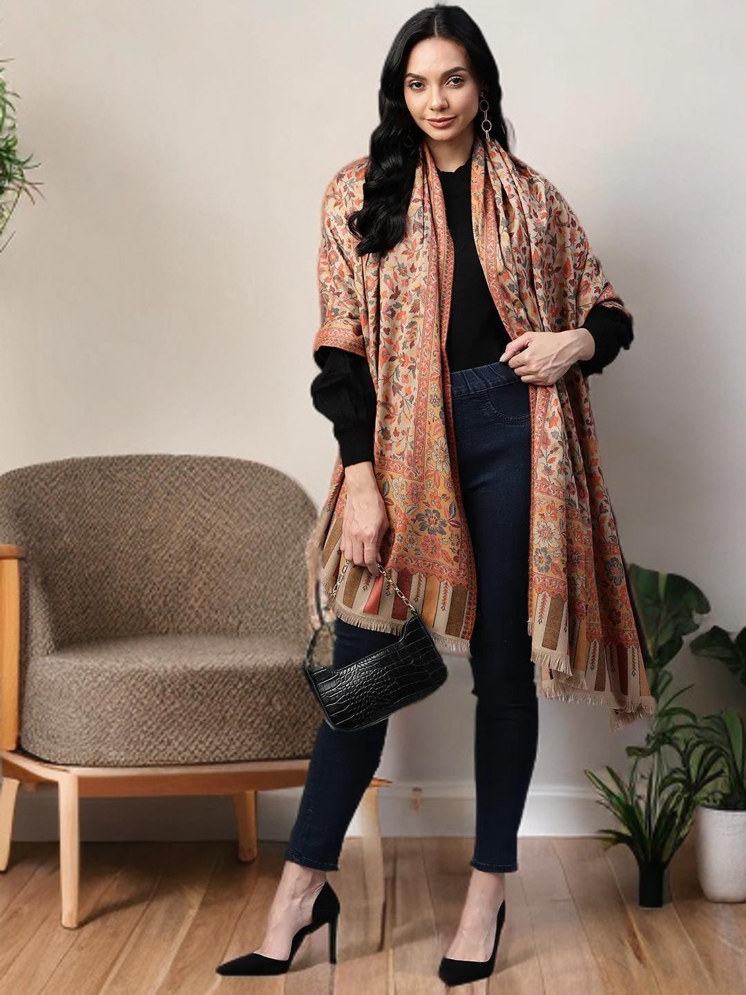 Beige Kullu Woven Pattern Winter Shawl - Etsy