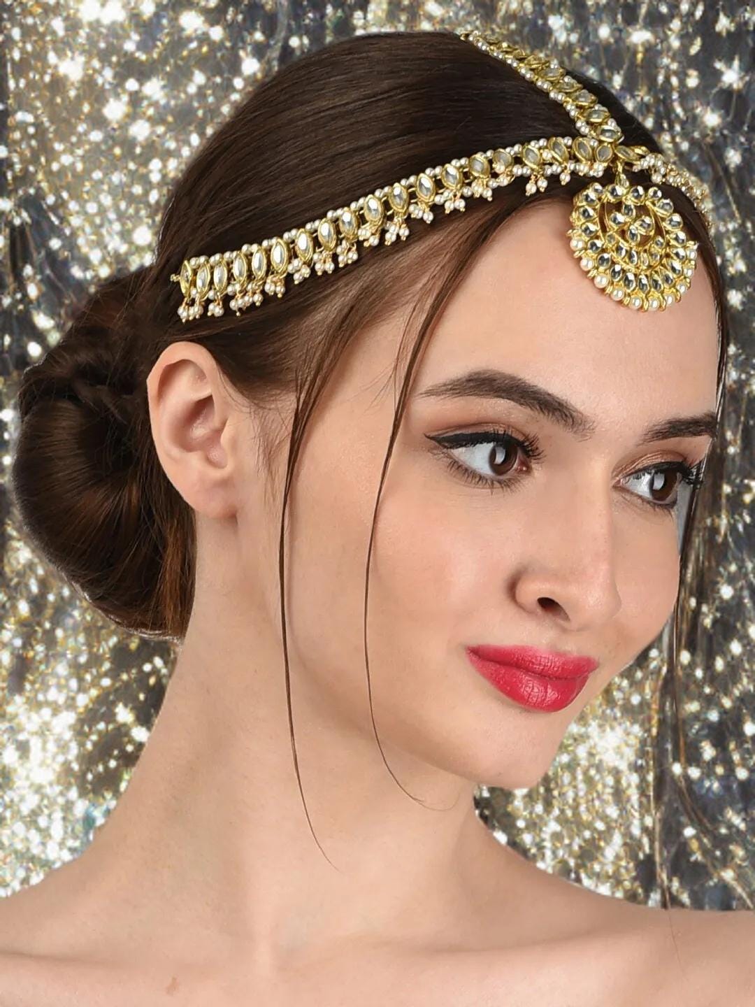 Gold Plated Kundan Matha Patti | Indian Bridal Headpiece - Etsy