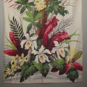 Vintage 1950's Drapery Panel, Big Tropical Floral, Fully Lined ...