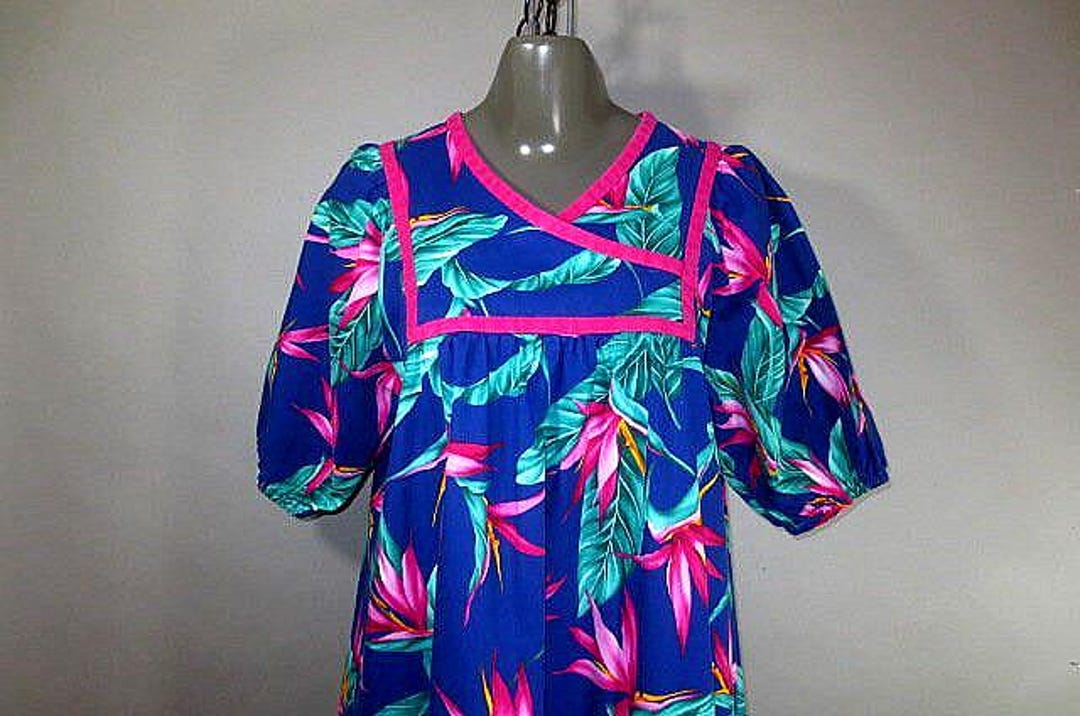 Hawaiian Mumu, Cotton Maxi Muumuu, Tropical Floral, Big Flounce on ...