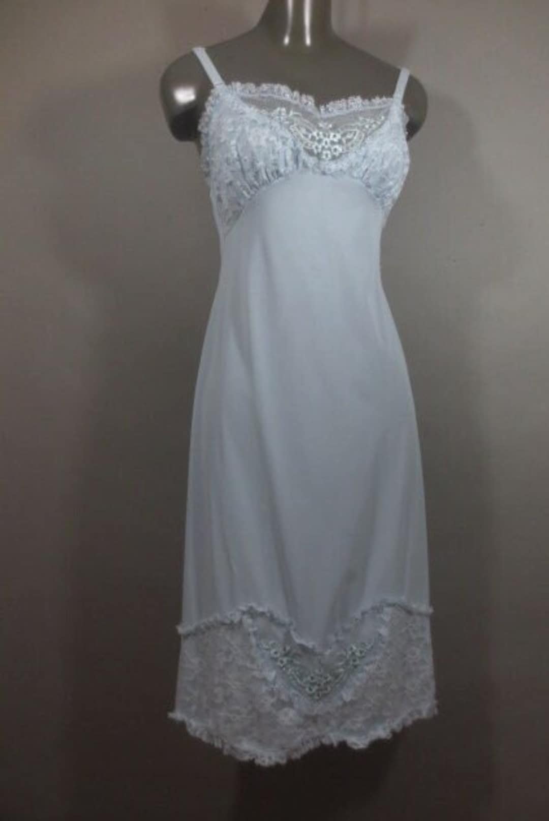 Vintage 1950s Light Blue Nylon Slip, Elaborate Lace Bodice, Fancy Lace ...