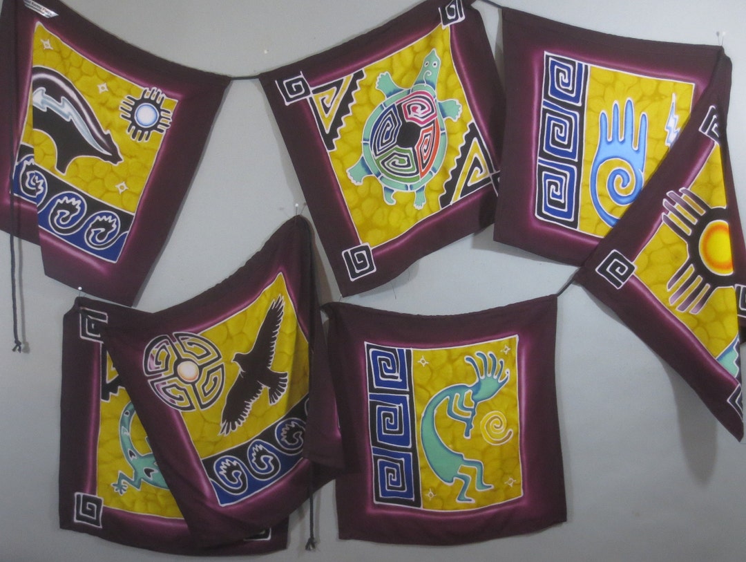 Good Karma Flags, 7 Flags, Stitched to Heavy Cord, Batik, Like New ...