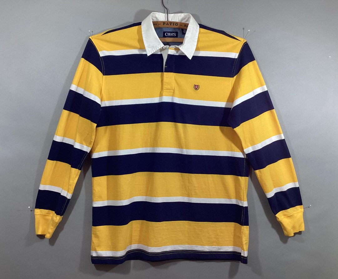 CHAPS Rugby Shirt, Blue Yellow White Horizontal Stripes, Polo Shirt ...