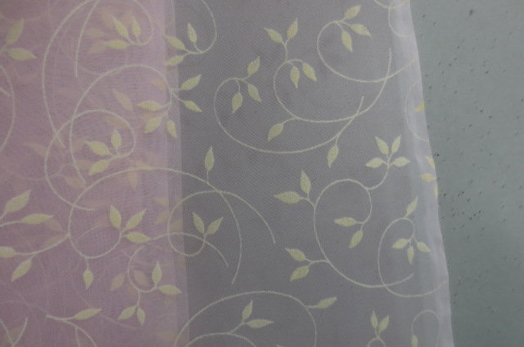 Vintage Nylon Fabric, Semi Sheer Pink, White Floral Flocking, Flocked ...