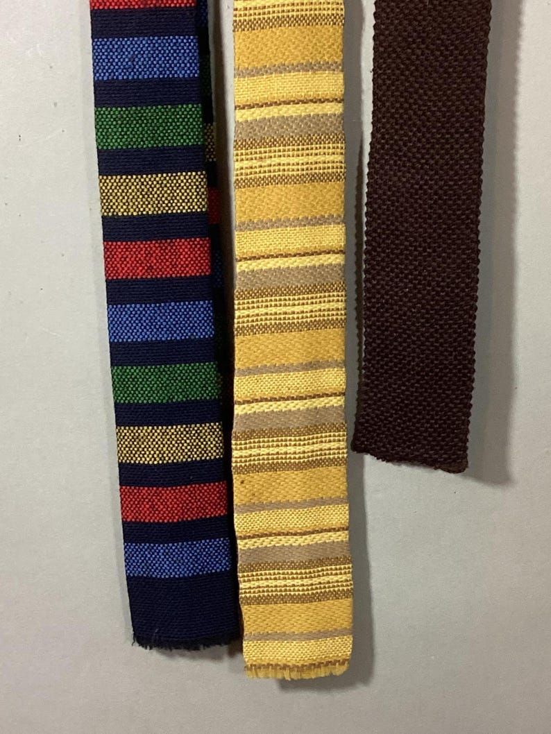 1960's Square End Skinny Knit Ties, Narrow Neckties, Lot of 3, Hand ...