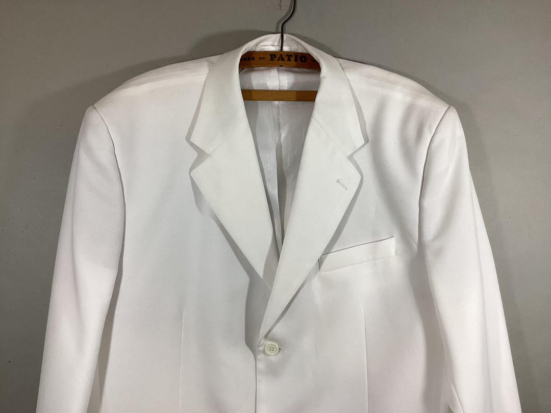 Men’s Dinner Jacket, White Formal Jacket, Shoulder Pads, Front Flap ...