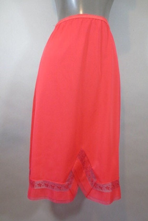Vintage Bright Red Nylon Half Slip, Semi Sheer Trim a… - Gem