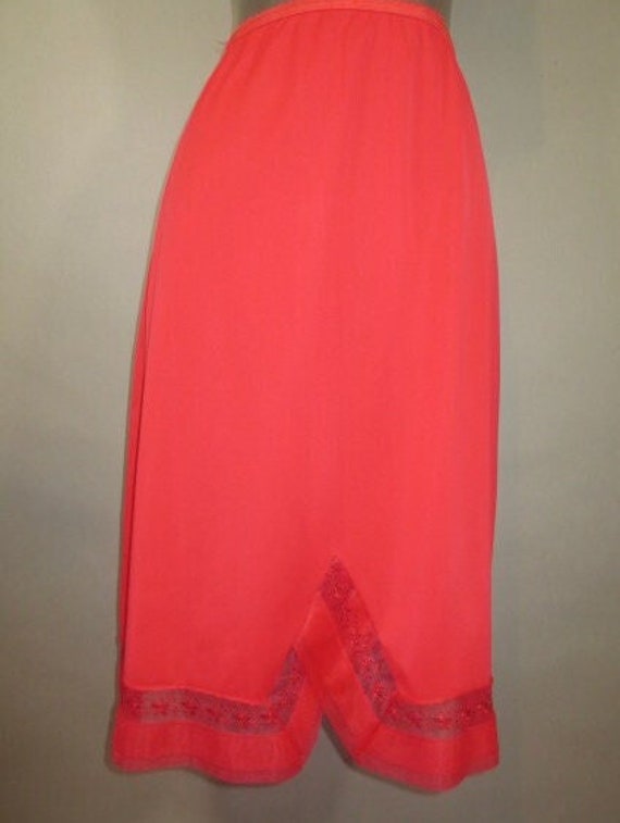 Vintage Bright Red Nylon Half Slip, Semi Sheer Trim a… - Gem