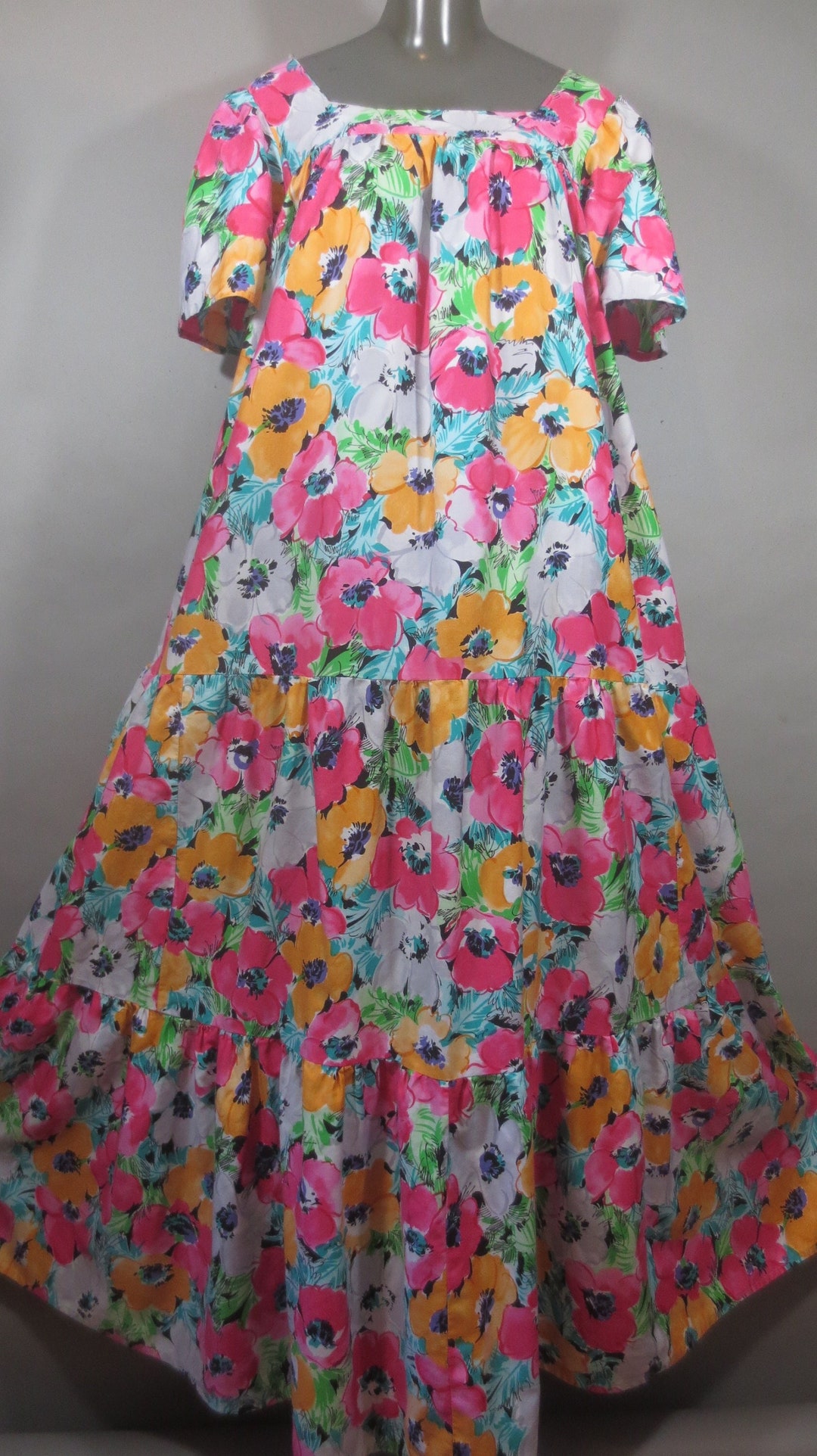 Vintage MUMU, Floral Muumuu, Hand Sewn Mumu, Polished Cotton, Side Seam ...