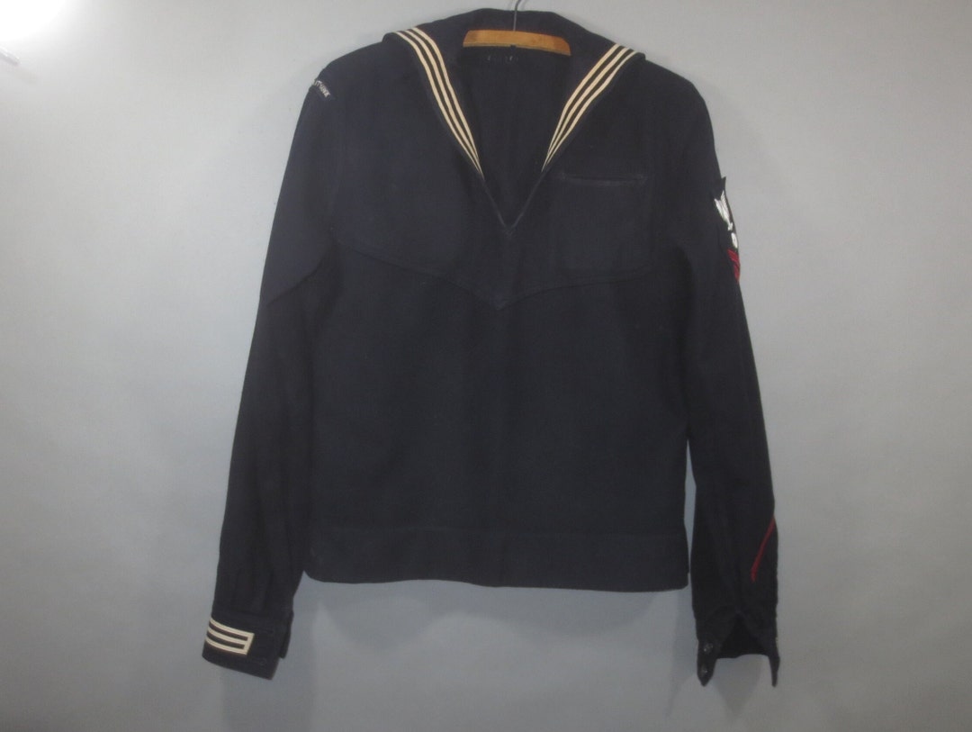 Vintage Viet Nam Era Navy Jumper, Wool Flannel Navy Blouse, Crackerjack ...