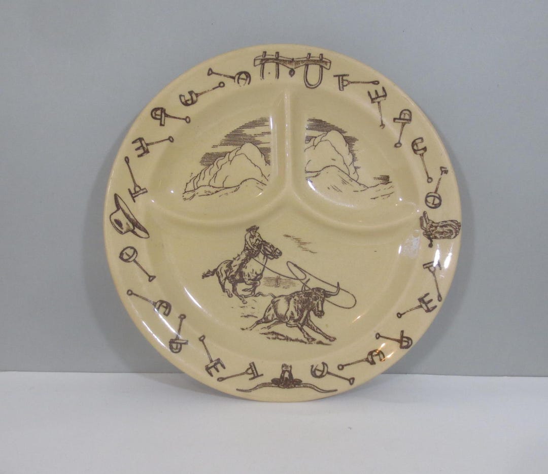 Vintage 1950s TEPCO WESTERN TRAVELER, Divided Cowboy Plate, Heavy ...