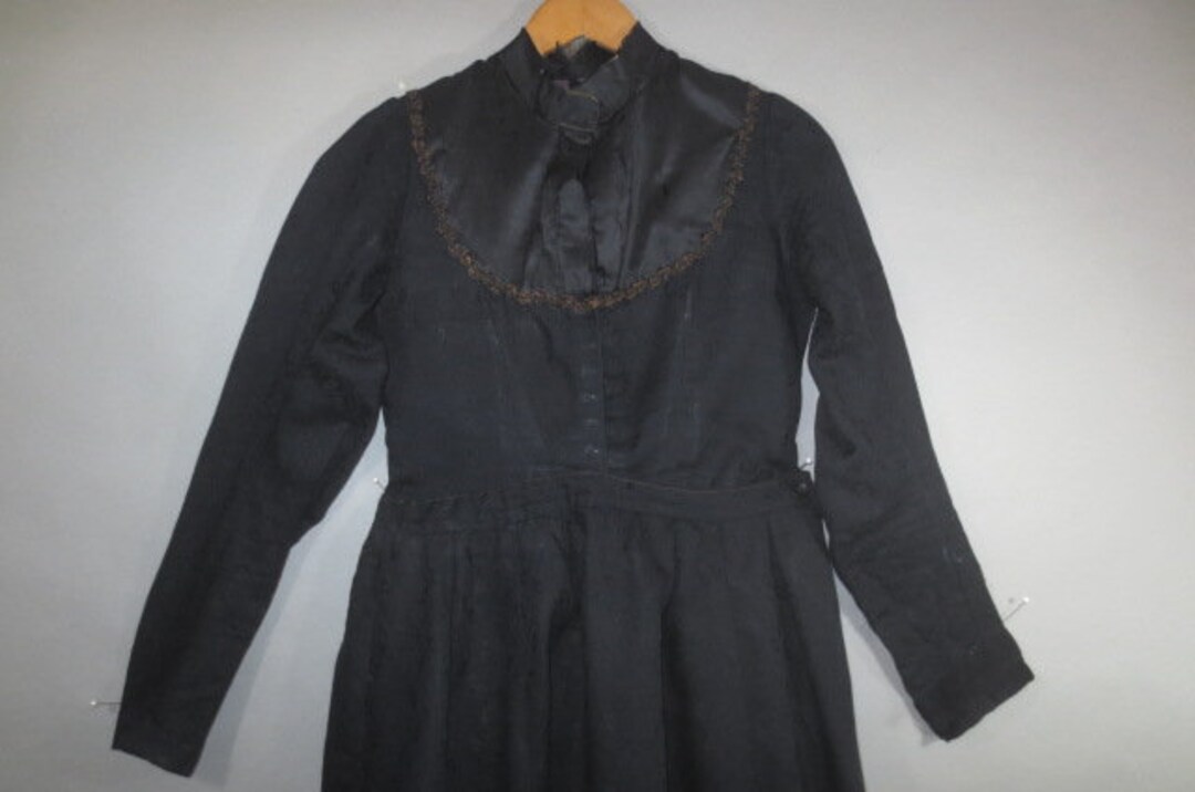 1890s Victorian Winter Dress, Black Brocade Cotton, Lined W Cotton ...