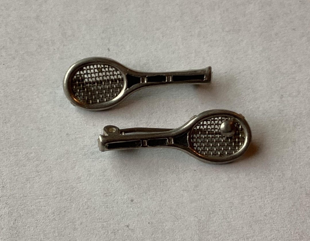 1920-30’s Pair of Tiny Tennis Racquet Pins, Silver Metal, Very Good ...